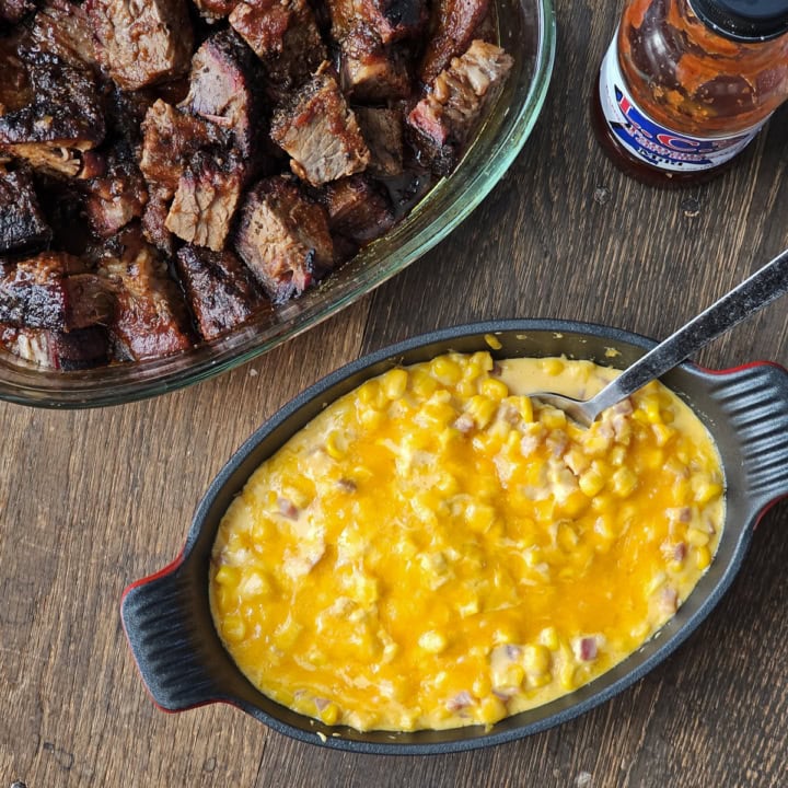 Kansas City Style Cheesy Corn and Smoked Ham Bake - Carne Diem