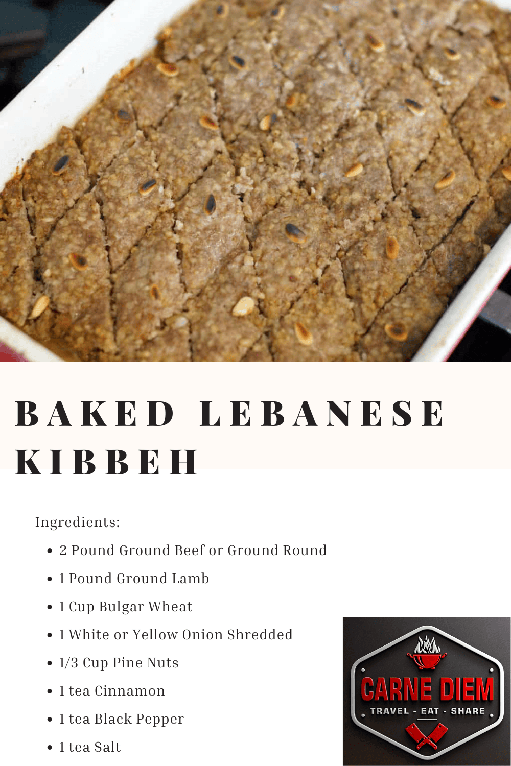 Lebanese Baked Kibbeh: Kibbeh Bil Sanieh - Carne Diem