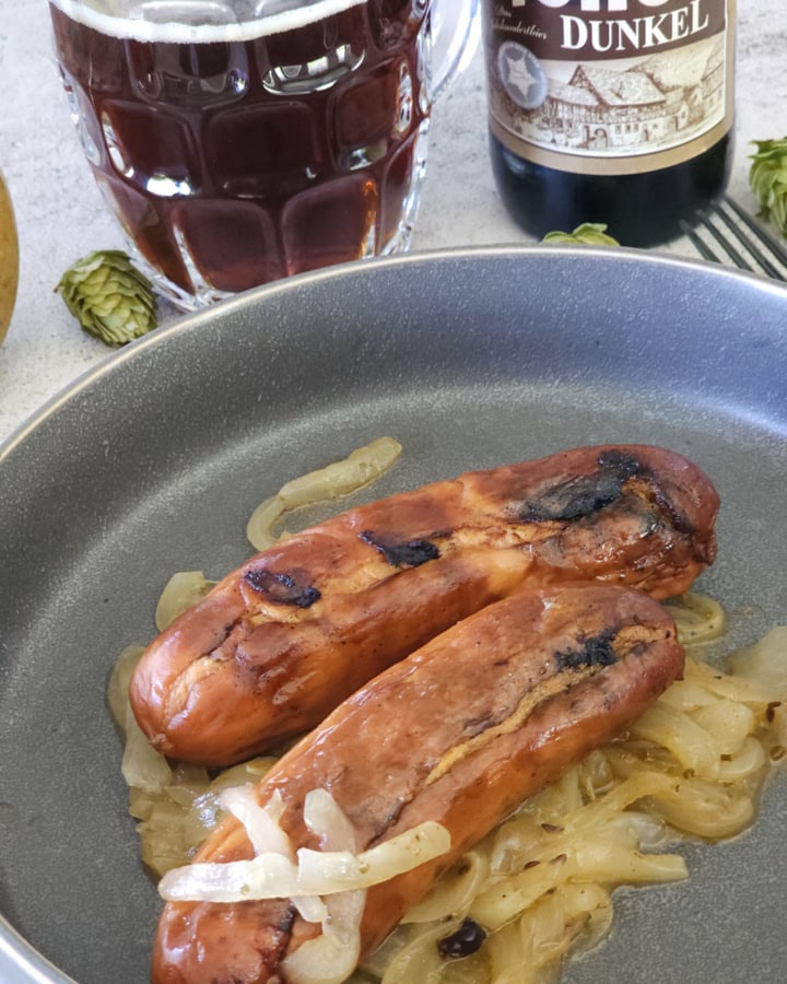 Grilled German Knockwurst with Seasoned Braised Onions - Carne Diem